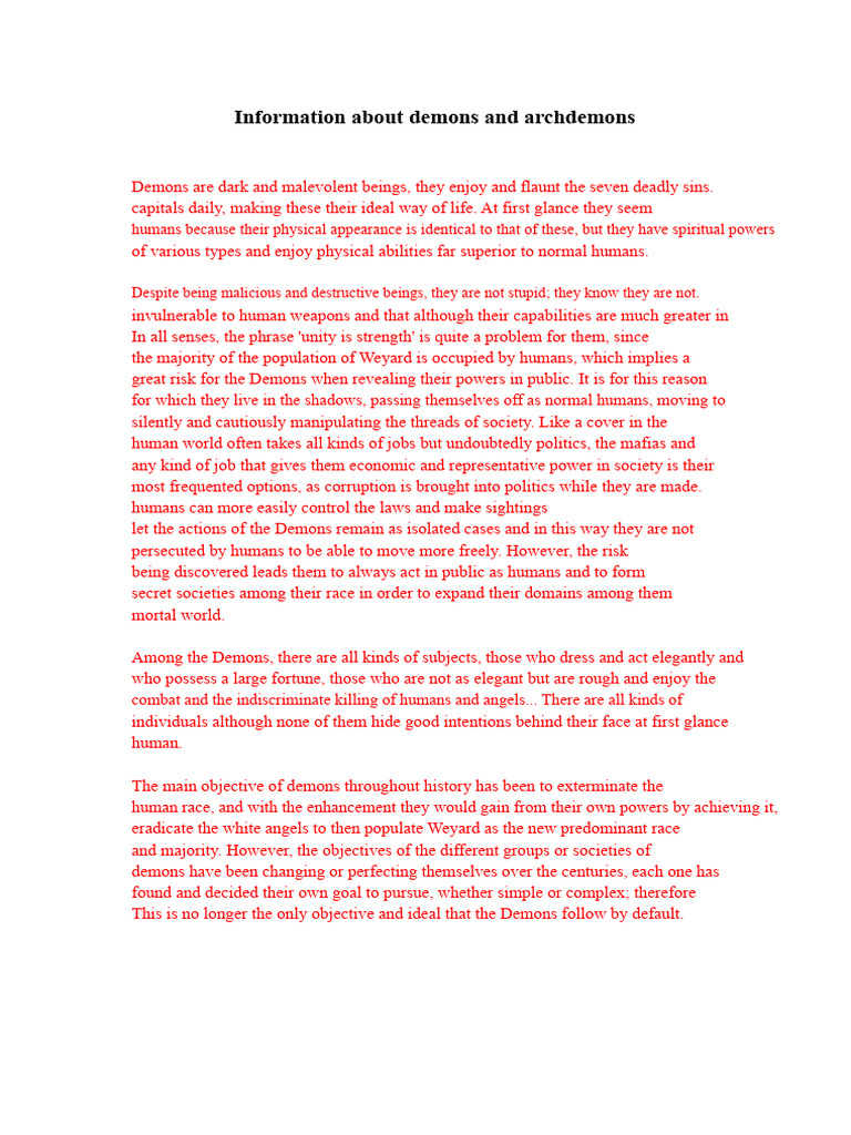 Information about Demons and Archdemons | PDF | Angel | Demons