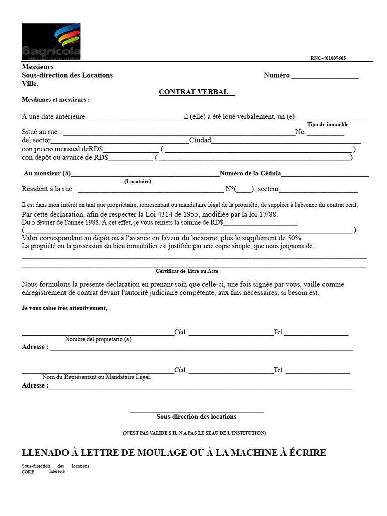 Contrat Verbal de Location Immobilière | PDF