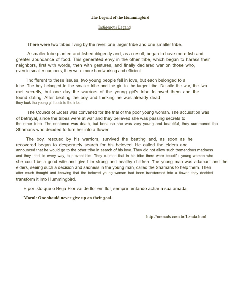 The Legend of The Hummingbird | PDF