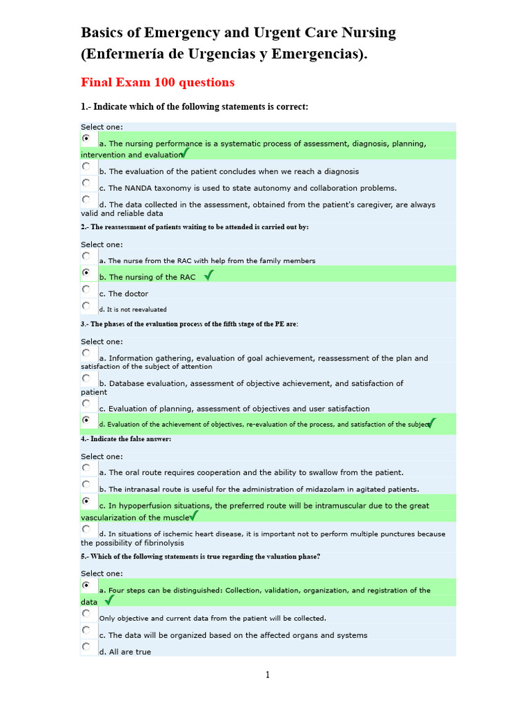 Emergency and Urgent Care Nursing Exam Guide | PDF | Medical ...