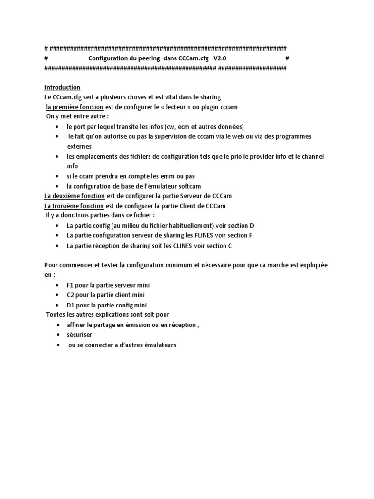 Configuration CCCam.cfg et Peering | PDF | Répartition de charge ...