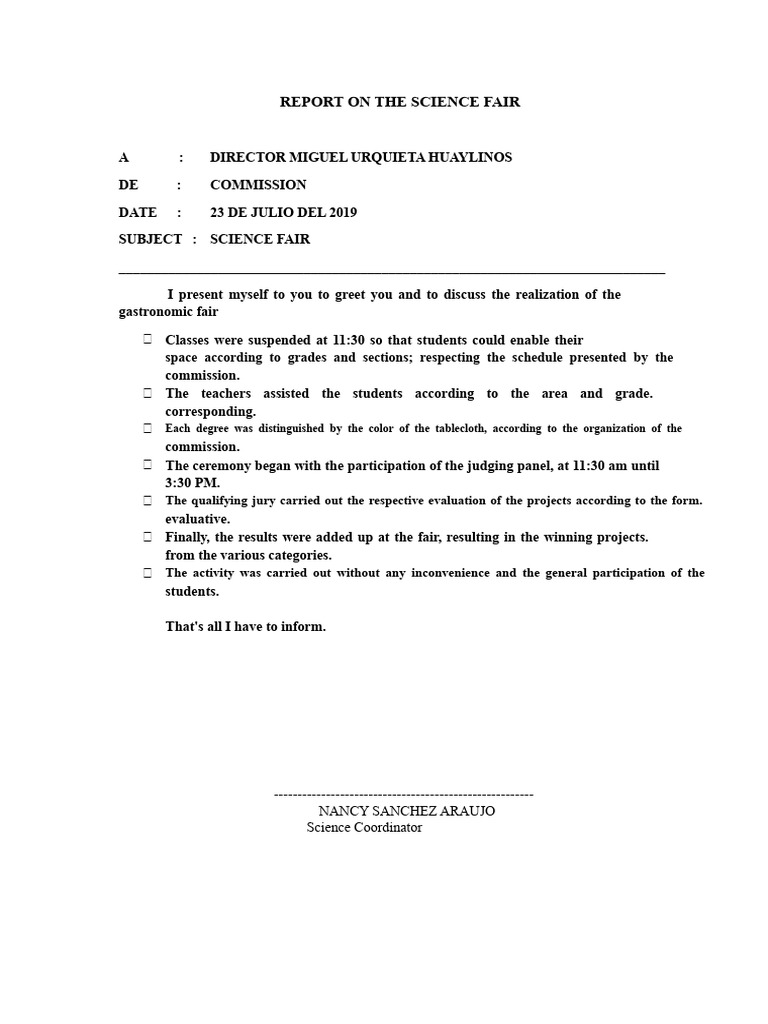 Report On The Science Fair | PDF