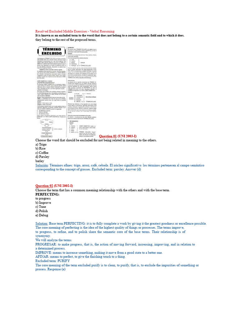 Solved Excluded Term Exercises | PDF | Semantics