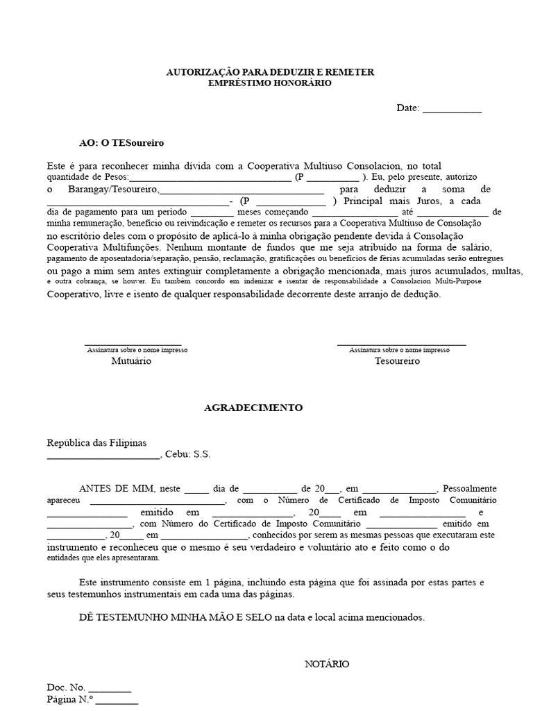 Autoridade para Deduzir e Remeter | PDF | Empréstimos | Salário