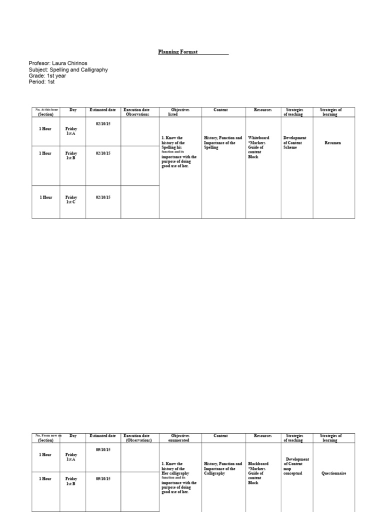 Planning Spelling and Calligraphy 1st To 5th Grade | PDF | Drawing ...