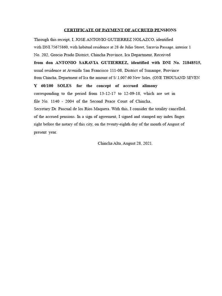 RECEIPT OF PAYMENT OF ACCRUED PENSIONS | PDF | Private Law