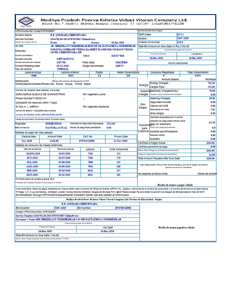 Factura de Electricidad Recibo PDF | PDF