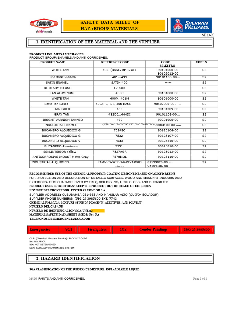 Hazardous Materials Safety Data Sheet | PDF | Personal Protective ...