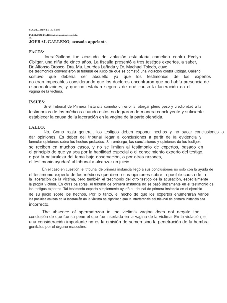 Pp contra Galleno | PDF | Testimonio | Violación