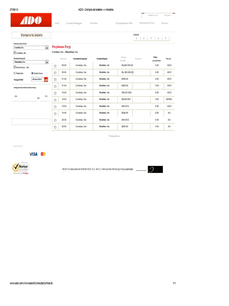 Jadwal dan Harga Tiket ADO Cordoba-Minatitlan | PDF | Transportasi Bus