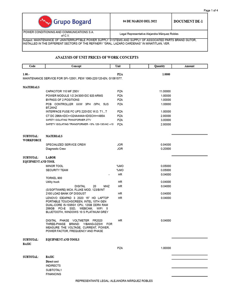 E-10 Analysis of unit prices blind matrix | PDF | Manufactured Goods | Electronic Engineering