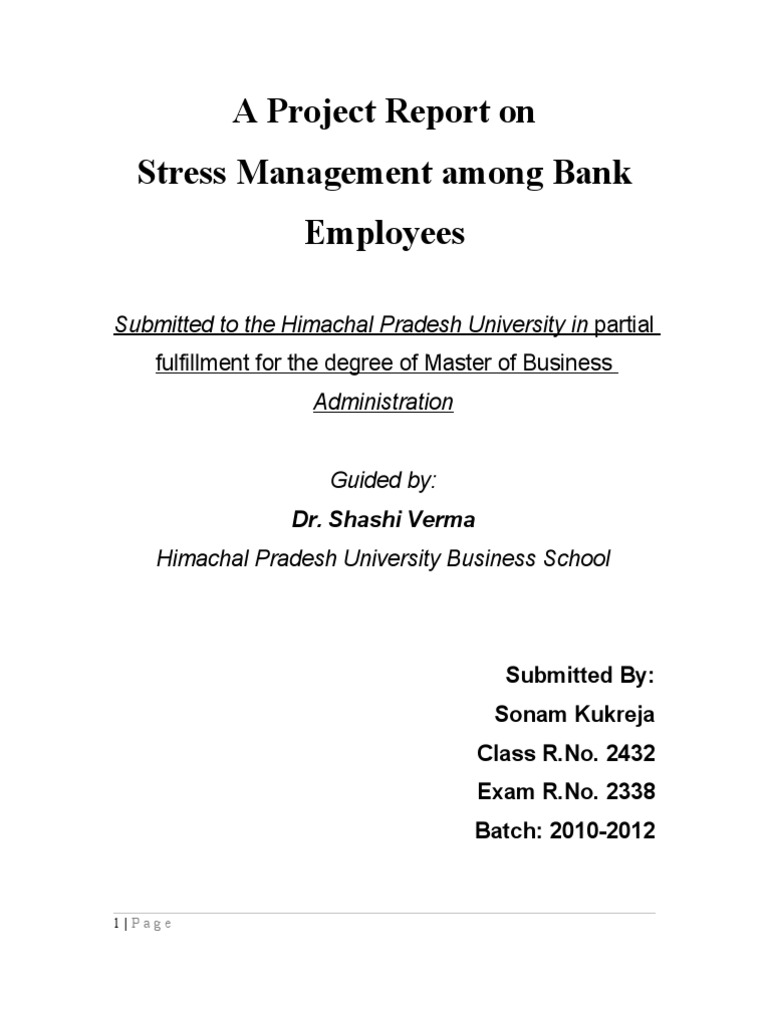 Project Report On Stress Management | PDF | Occupational Stress ...