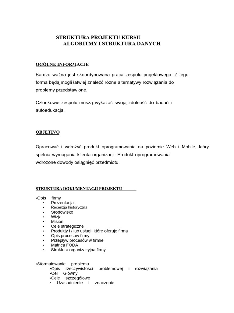 Struktura Ostatecznego Projektu Kursu Algorytmy I Struktury Danych | PDF