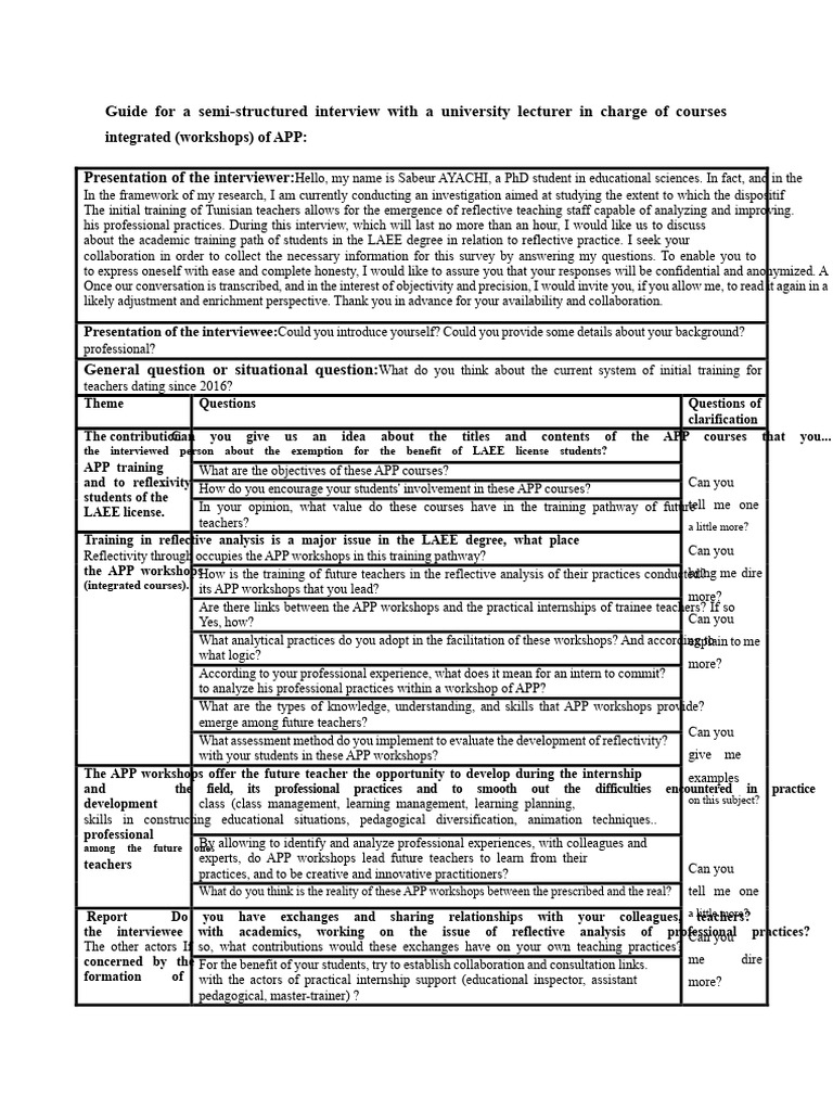 Guide for an interview with E.U | PDF | Interview | Teachers