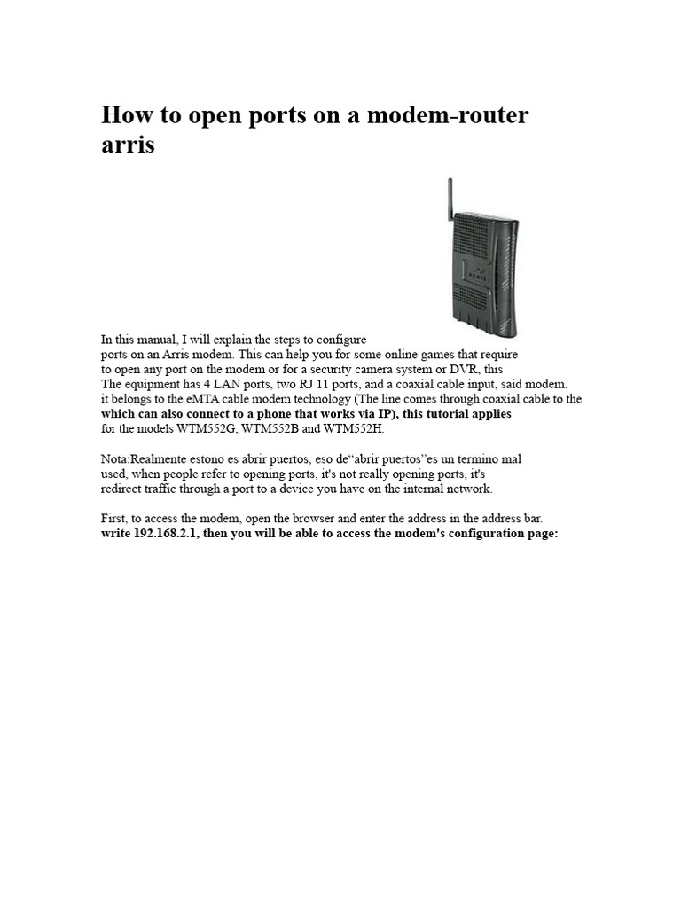 Open Ports on Arris Modem-Router Guide | PDF | Port (Computer ...