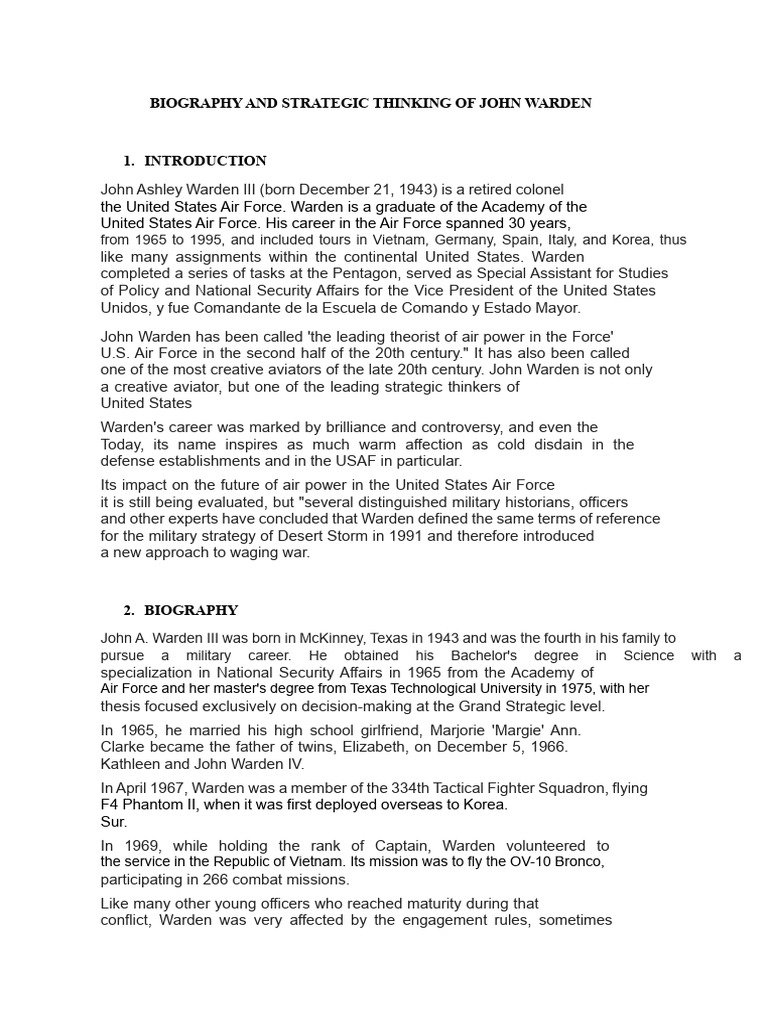 Biography and Strategic Thinking of Warden With Conclusions | PDF | Air ...