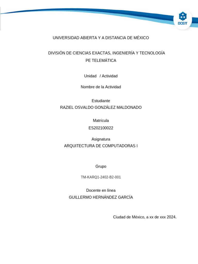 Estructura_Actividades_Formato 2023_Arquitectura de Computadoras I | PDF