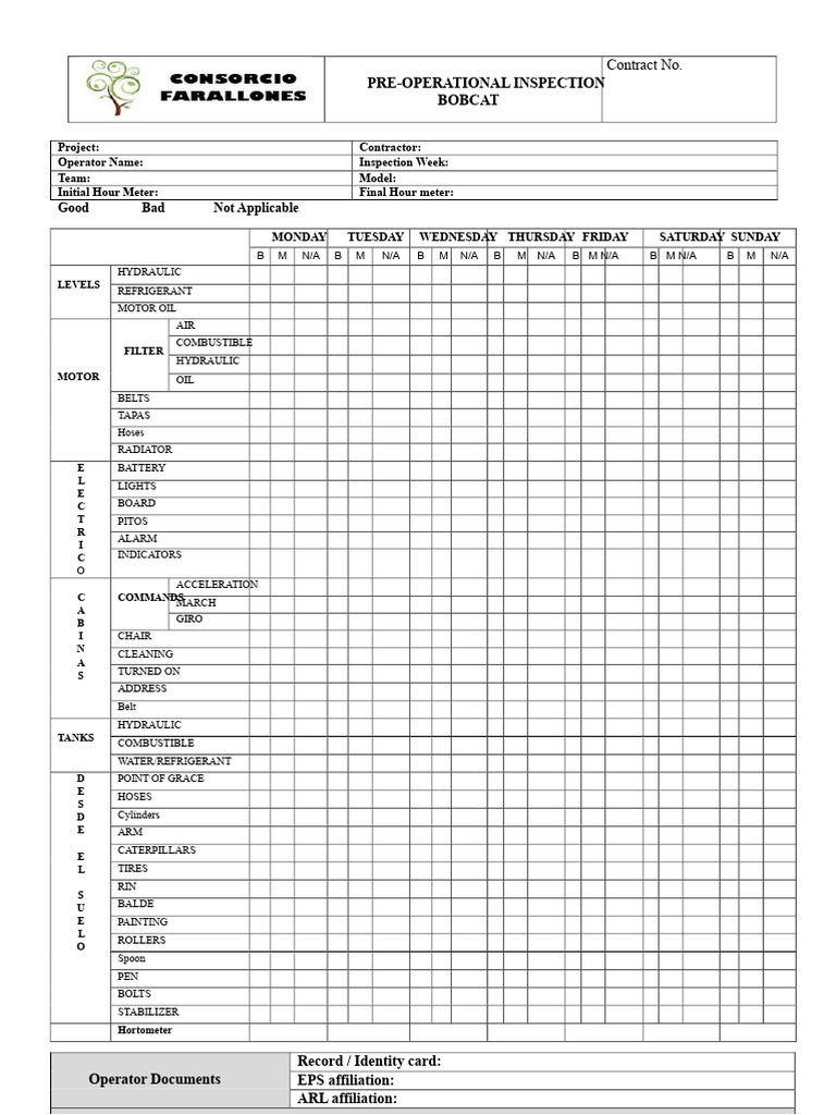 Preoperational Inspection - Bobcat | PDF