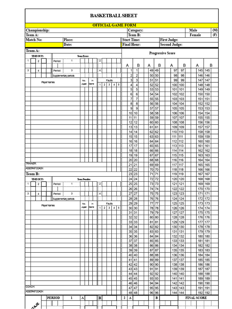 Basketball Score Progression Sheet | PDF | Team Sports | Sports