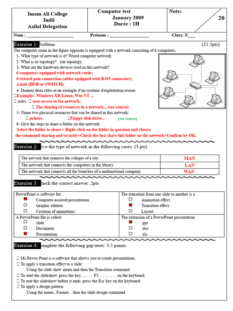 Correction of Standardized Local Exam Session January 2009 Imam Ali ...