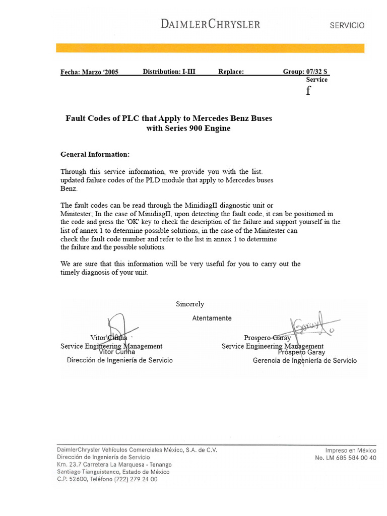 Mercedes Benz Bus PLC Fault Codes | PDF | Pump | Pressure Measurement