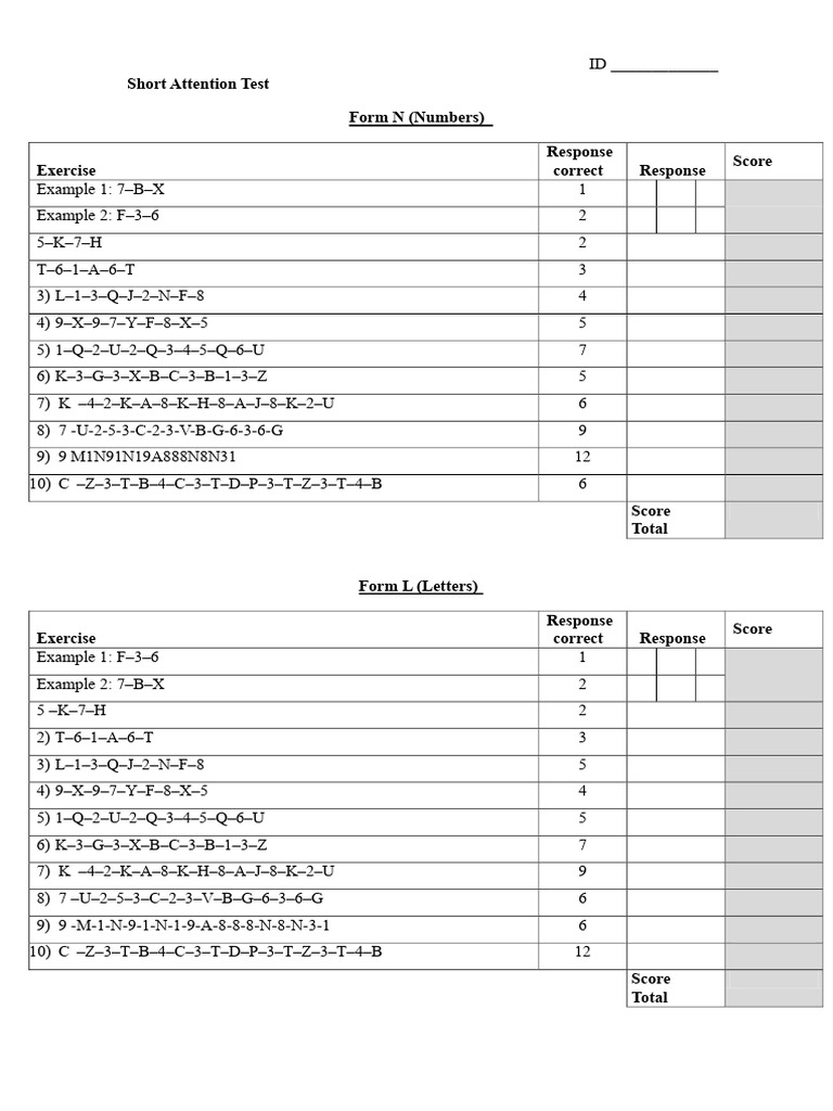 Short Attention Test Results | PDF | Cognitive Psychology | Cognition