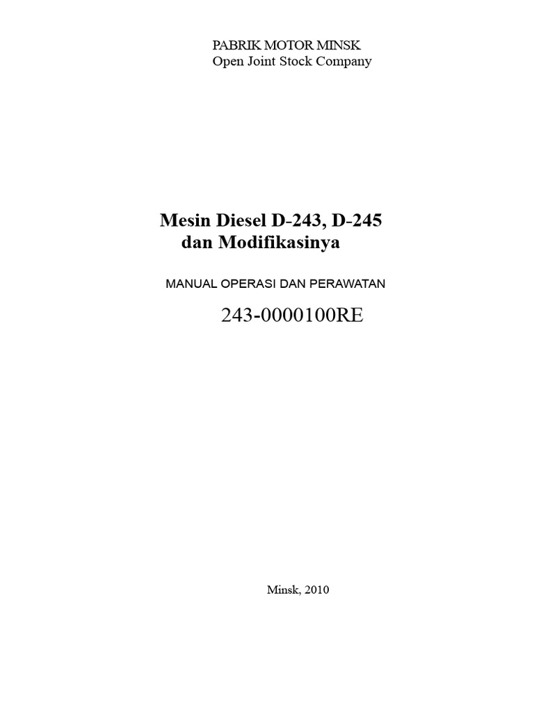 Manual Operasi Dan Pemeliharaan Mesin D-243, D-245 | PDF
