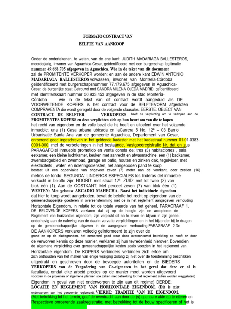 FORMAT CONTRACT VAN BELOFTE VAN AANKOOP - Doc 2 | PDF