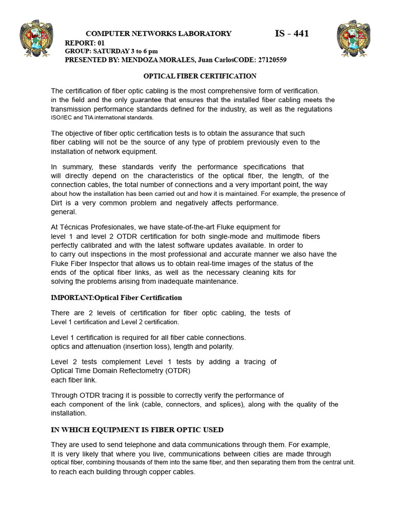 Optical Fiber Certification | PDF | Optical Fiber | Electronics
