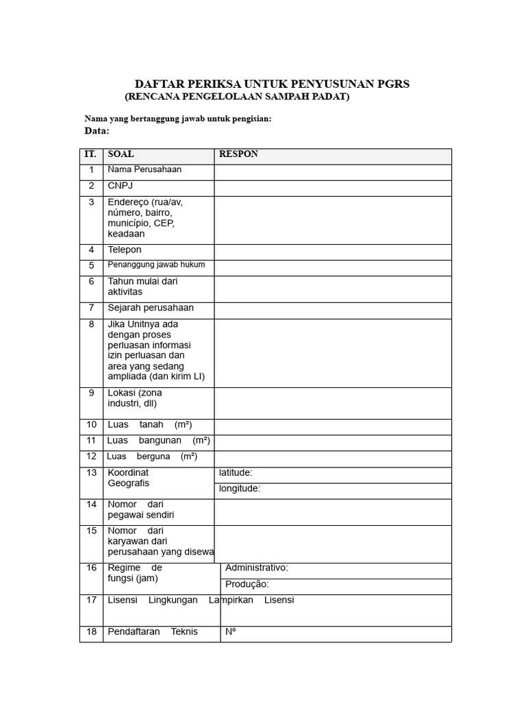 Daftar Periksa PGRS untuk Pengelolaan Sampah | PDF