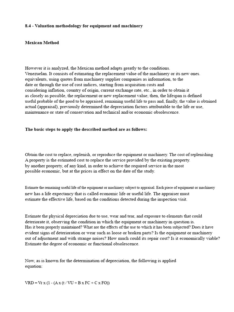 Mexican Method For Valuation of Machinery and Equipment | PDF | Real ...