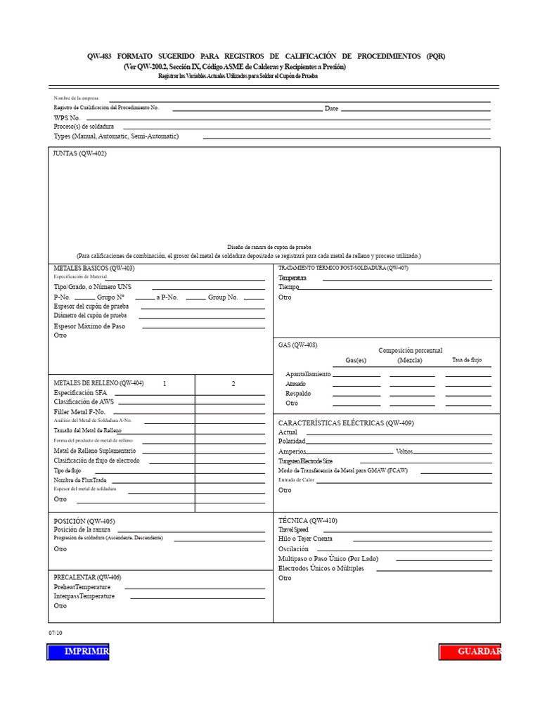 Plantilla PQR | PDF | Soldadura | Construcción