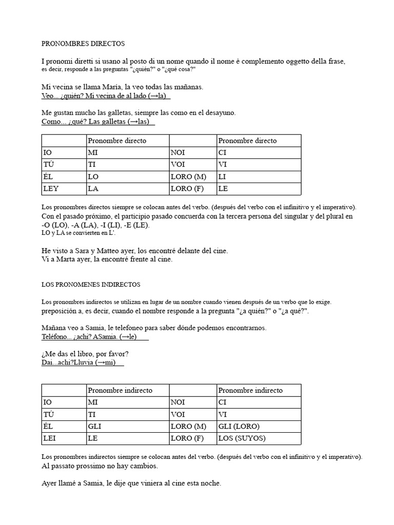 Pronombres Directos e Indirectos | PDF