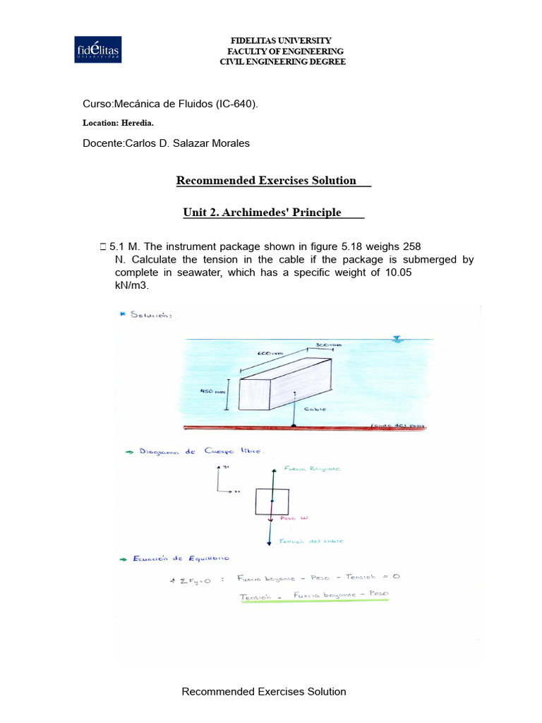 Fluid Mechanics Exercise Solutions | PDF | Buoyancy | Continuum Mechanics