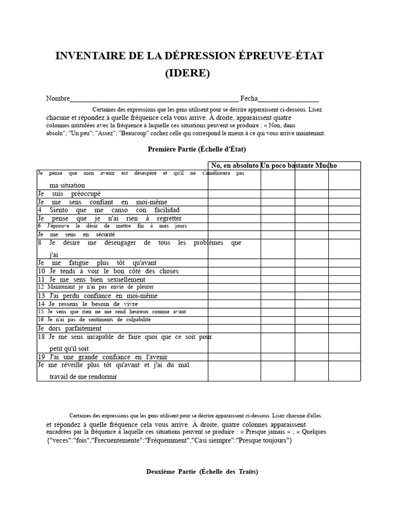 Évaluation de la Dépression IDERE | PDF | Dépression (psychiatrie)