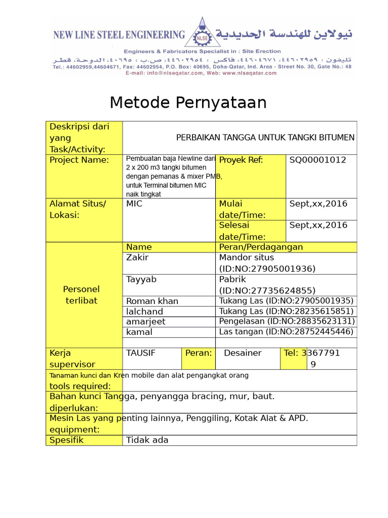 Perbaikan Tangga untuk Tangki Bitumen | PDF