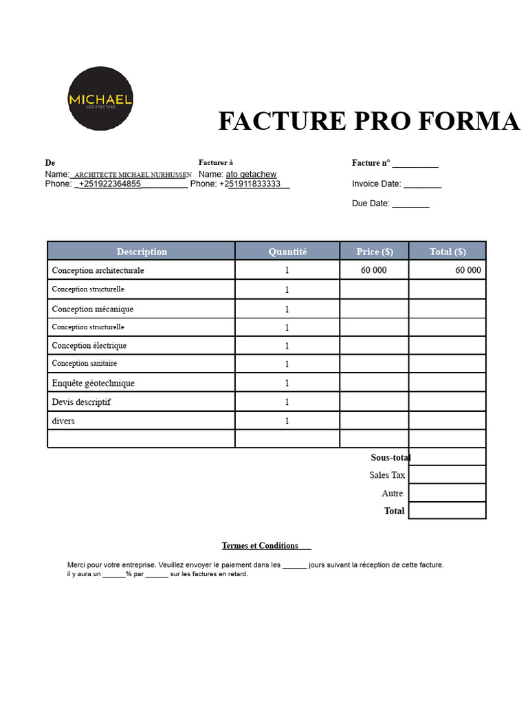 Modèle de Facture Pro Forma Architecte | PDF | MasterCard | Technologie ...