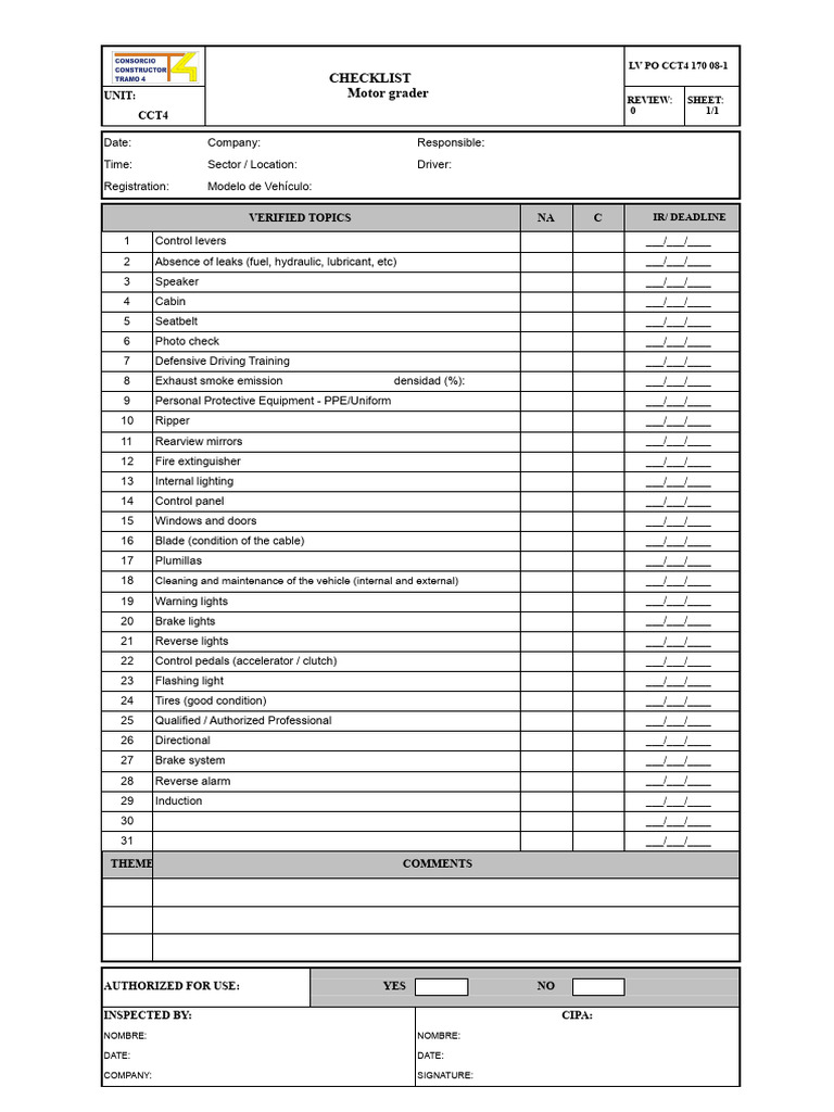 09 Checklist Grader | PDF | Land Vehicles | Motor Vehicle