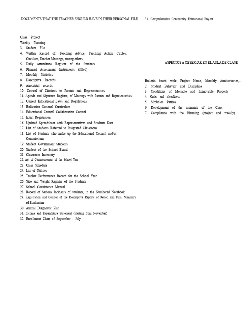 Documents That Primary School Teachers Should Have in Their Personal ...