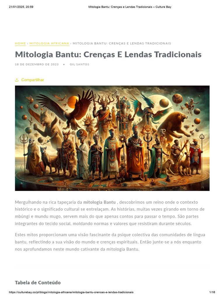 Mitologia Bantu - Crenças e Lendas Tradicionais - Culture Bay | PDF ...