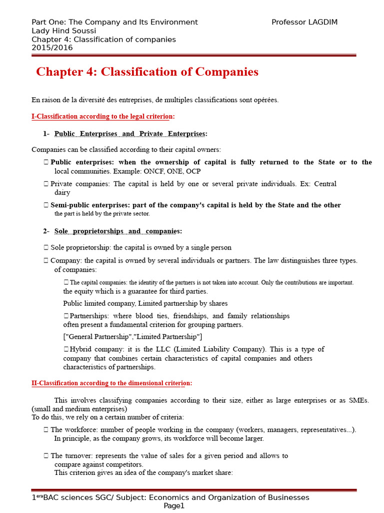 First Part Chapter 4 Classification of Companies | PDF | Capital (Economics) | Business Economics