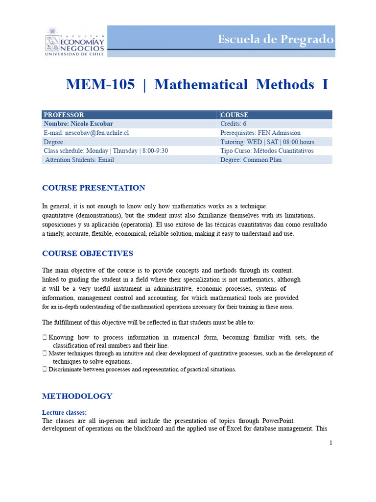 Mathematical Methods I Course Overview | PDF | Function (Mathematics ...