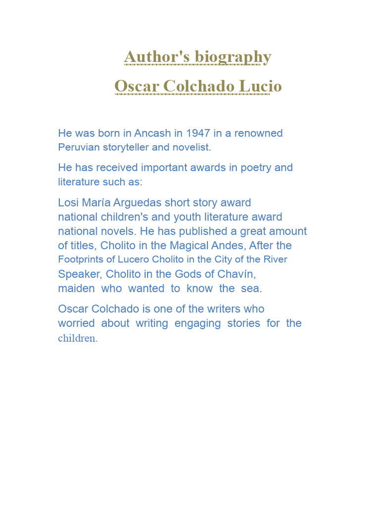 Biography Of Oscar Colchado Pdf