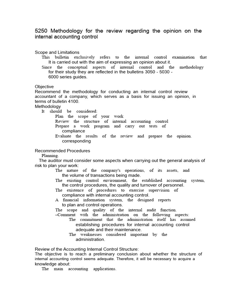 5250 Methodology For Reviewing The Opinion On Internal Accounting ...