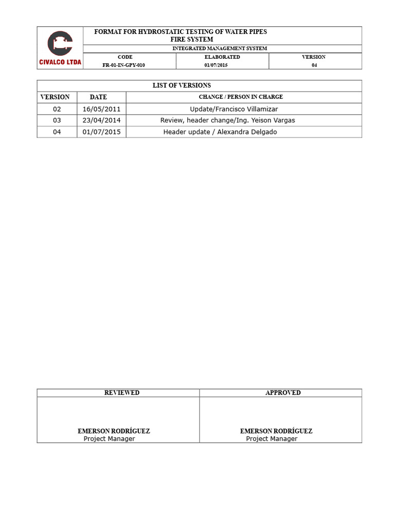 Hydrostatic Testing Pressure Format | PDF | Leak | Pressure Measurement