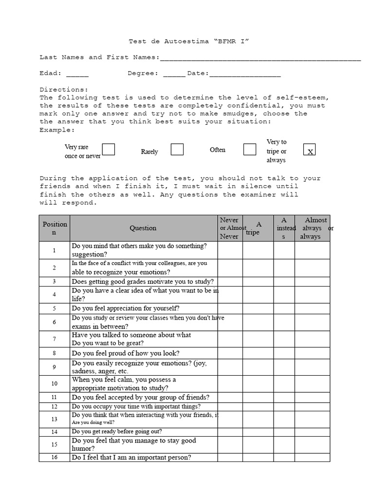 Test Self-Esteem Adolescents | PDF | Self Esteem | Emotions