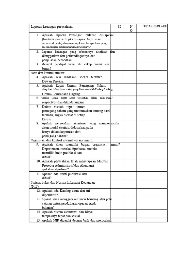 kuesioner pengendalian internal | PDF