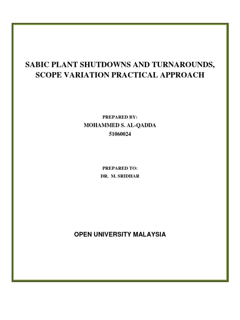 Scope Plant Shutdown Turnaround | PDF | Survey Methodology | Business