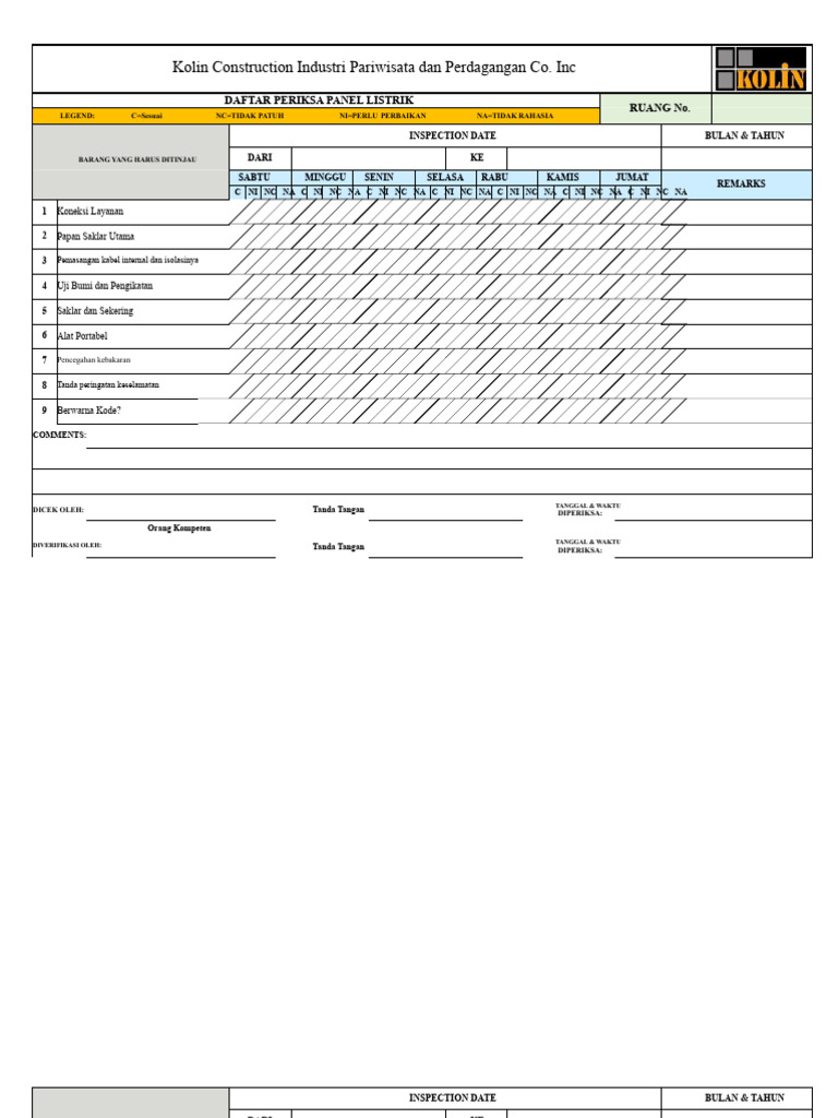 Daftar Periksa Panel Listrik Kolin | PDF