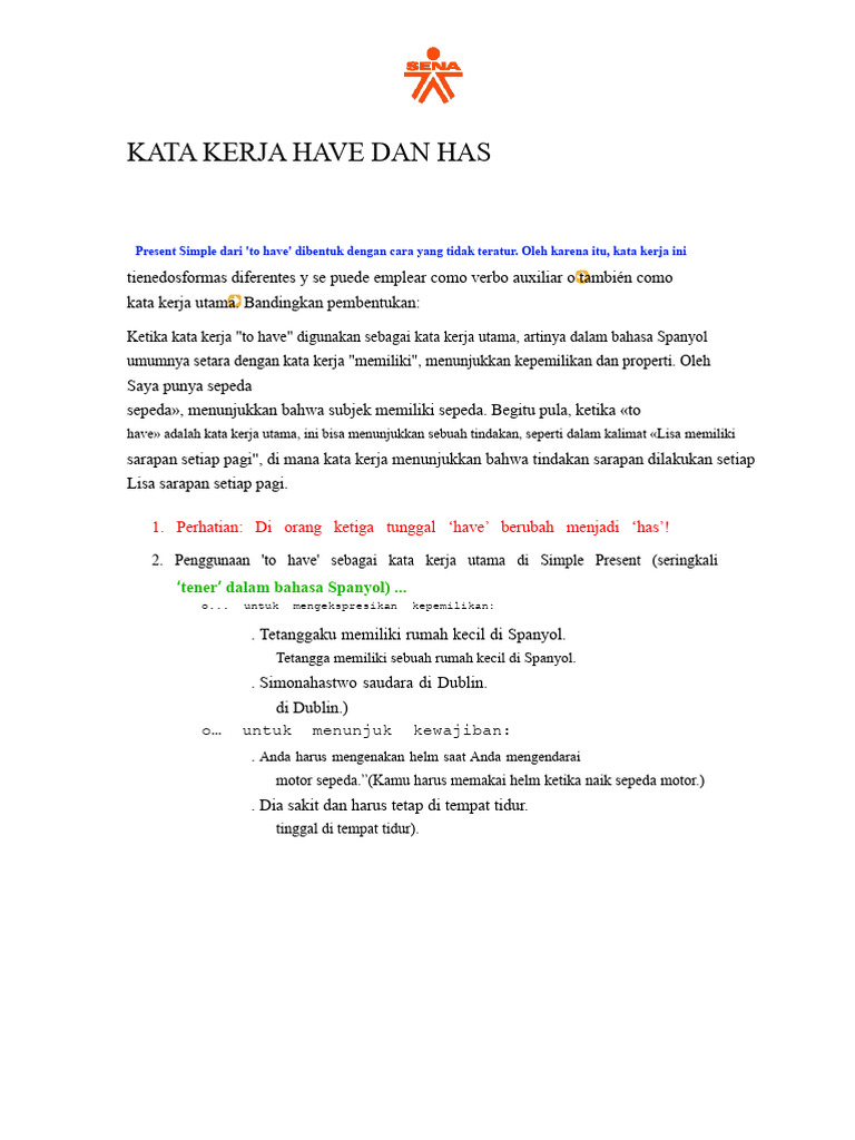 Panduan Penggunaan Have dan Has | PDF